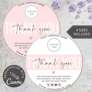 Editable Thank You Sticker, Editable Canva Template, Thank You Card for ...