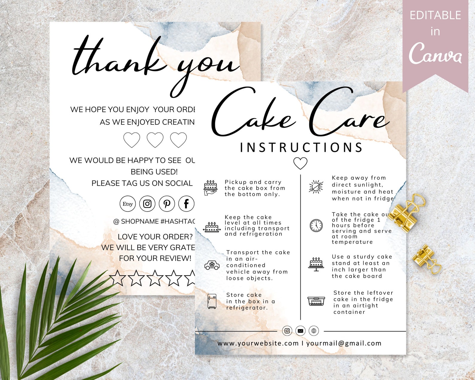 Cake Care Card Template, Canva Editable Wedding Cake Care Cards ...