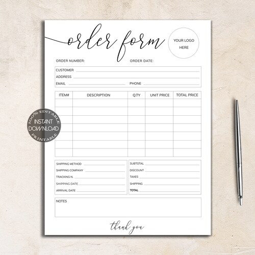 Order Form Template Editable INSTANT DOWNLOAD Printable | Etsy