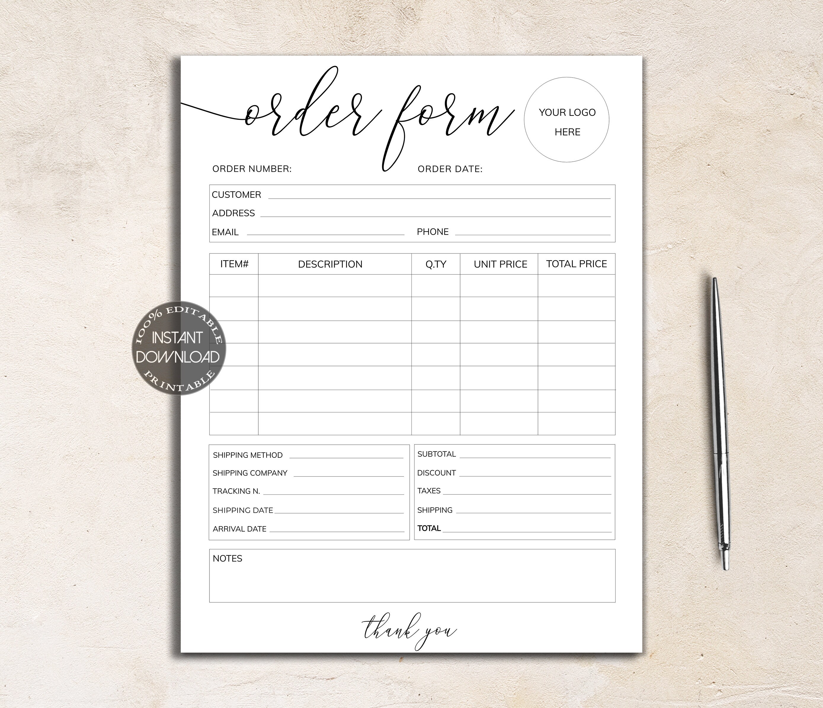 Order Form Editable Custom Order Forms Small Business Forms | Etsy