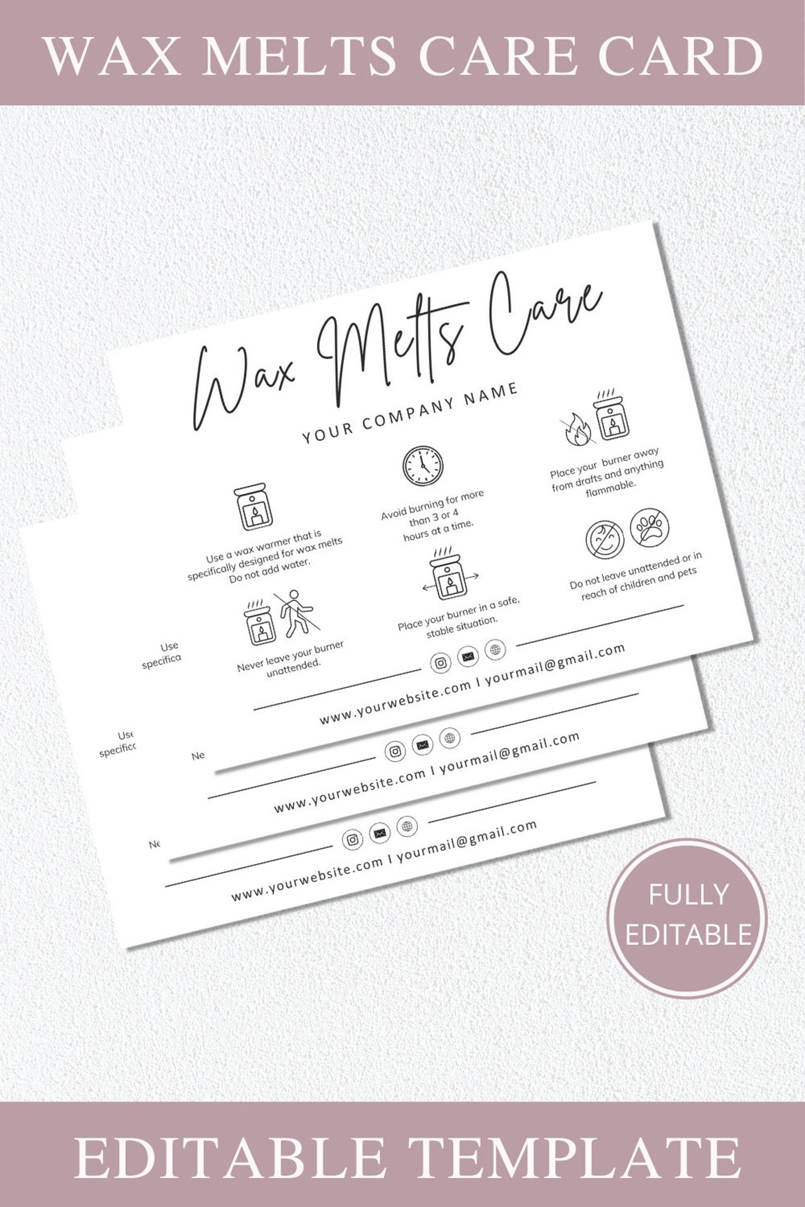 Wax Melts Care Card Editable Template, Printable Wax Melts Care ...