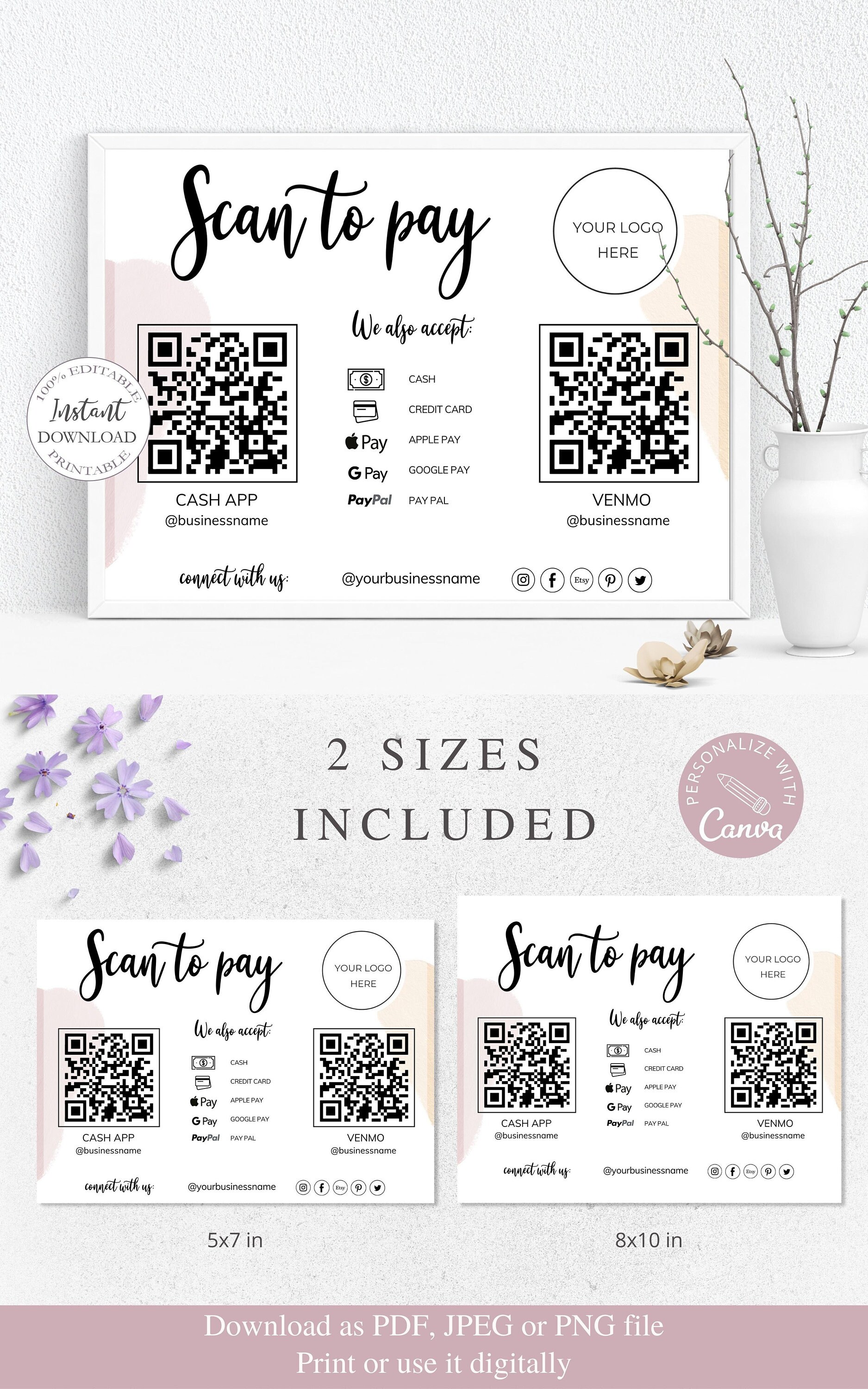 Editable Scan to Pay Card Canva Template QR Code Sign - Etsy