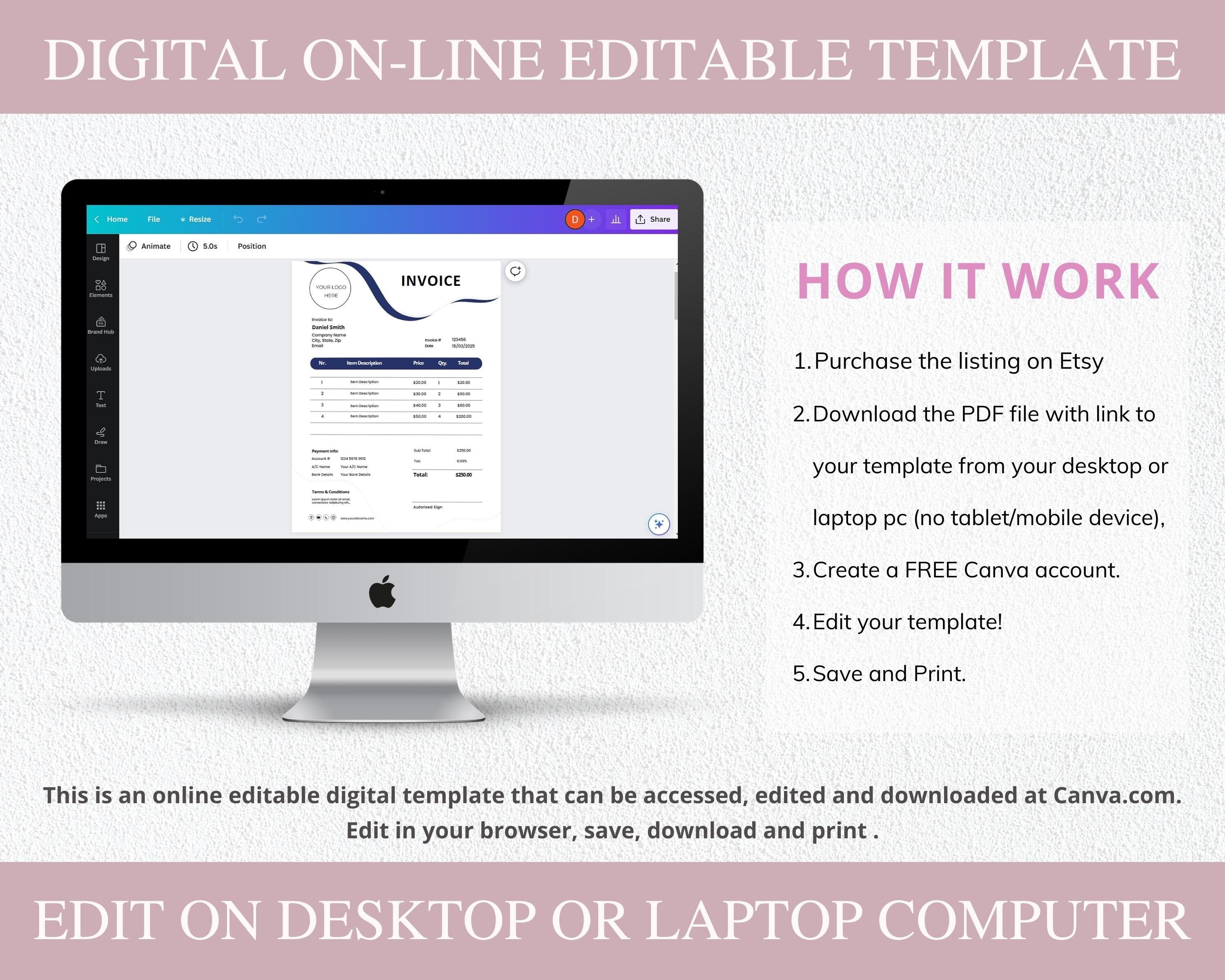Invoice Template Editable Small Business Custom Order Form - Etsy