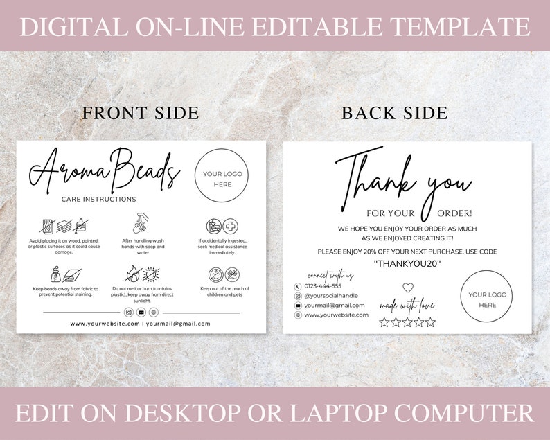 Aroma Beads Care Card I Editable Canva Template I Etsy Shop Tshirt ...