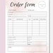 Custom Order Form Template, Small Business Order Form Printable, Sales ...