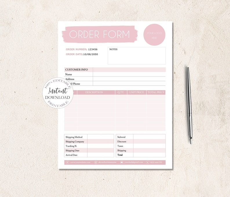 Order Form Template Editable Small Business Order Forms | Etsy