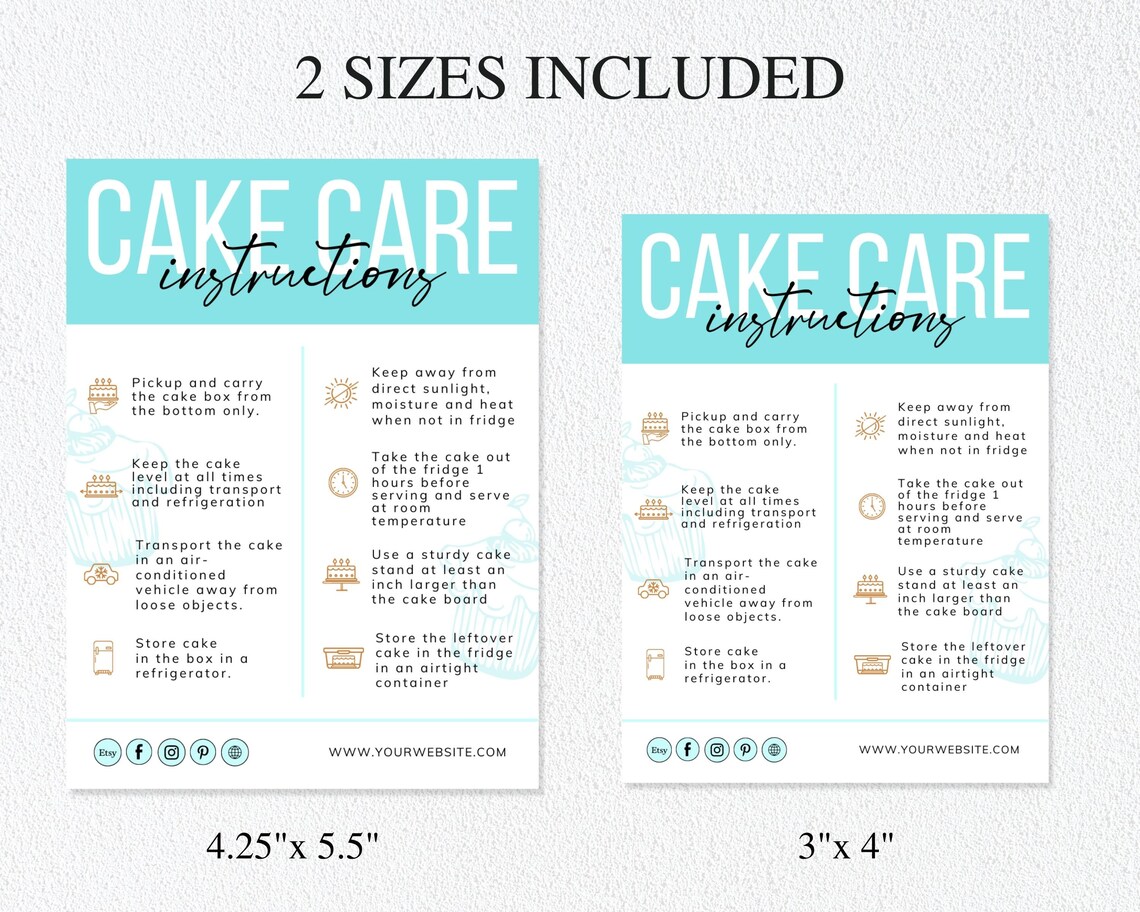Cake Care Card Template Canva Editable Wedding Cake Care - Etsy