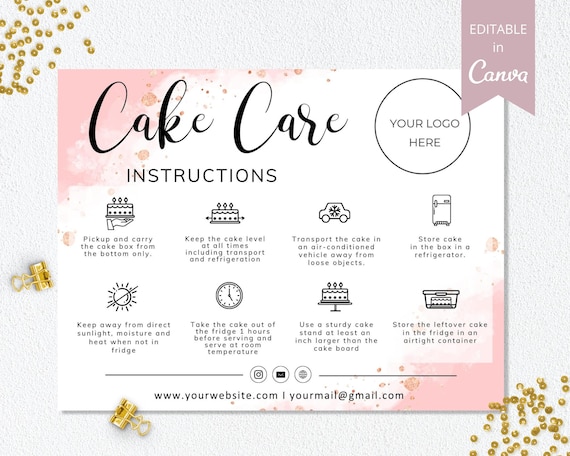 Cake Care Card Template Canva Editable Wedding Cake Care | Etsy