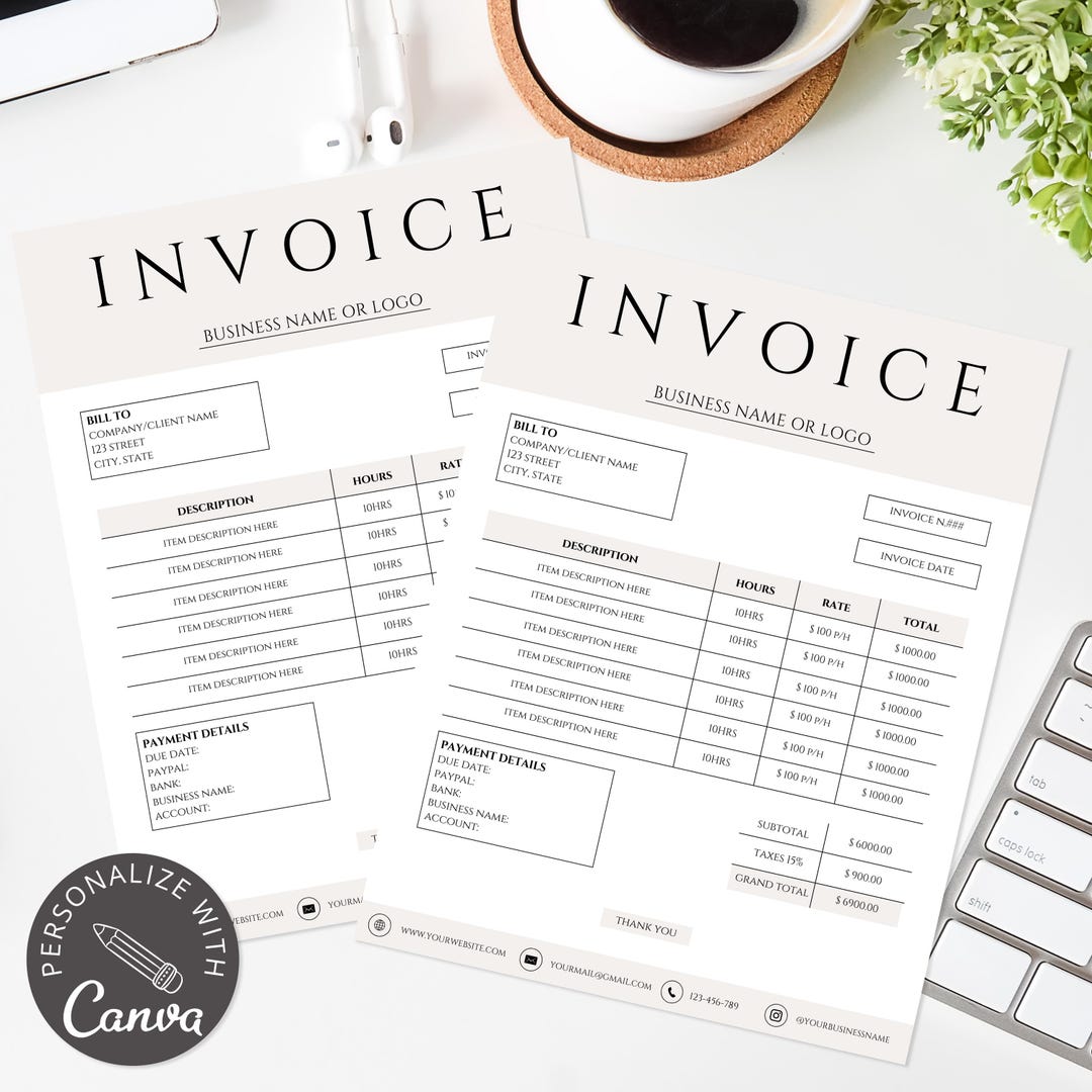 Editable Invoice Template for Small Busines I Canva Invoice Template ...
