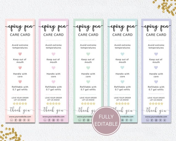 Epoxy Pen Care Card Template Editable Pens Care Instructions - Etsy