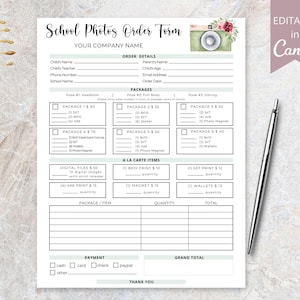 School Photography Preschool Photos Order Form, Printable Photography ...