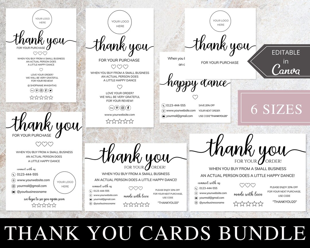 Thank You Cards, Editable Canva Template, Thank You for Order Packaging ...