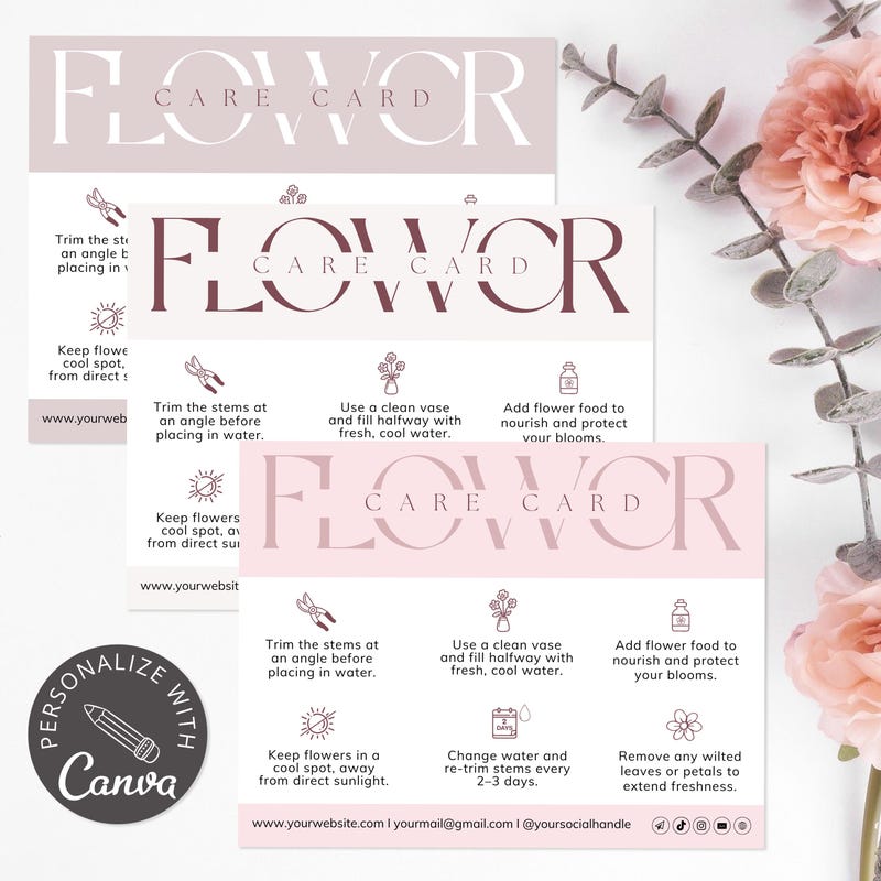 Editable Flower Care Card - Etsy