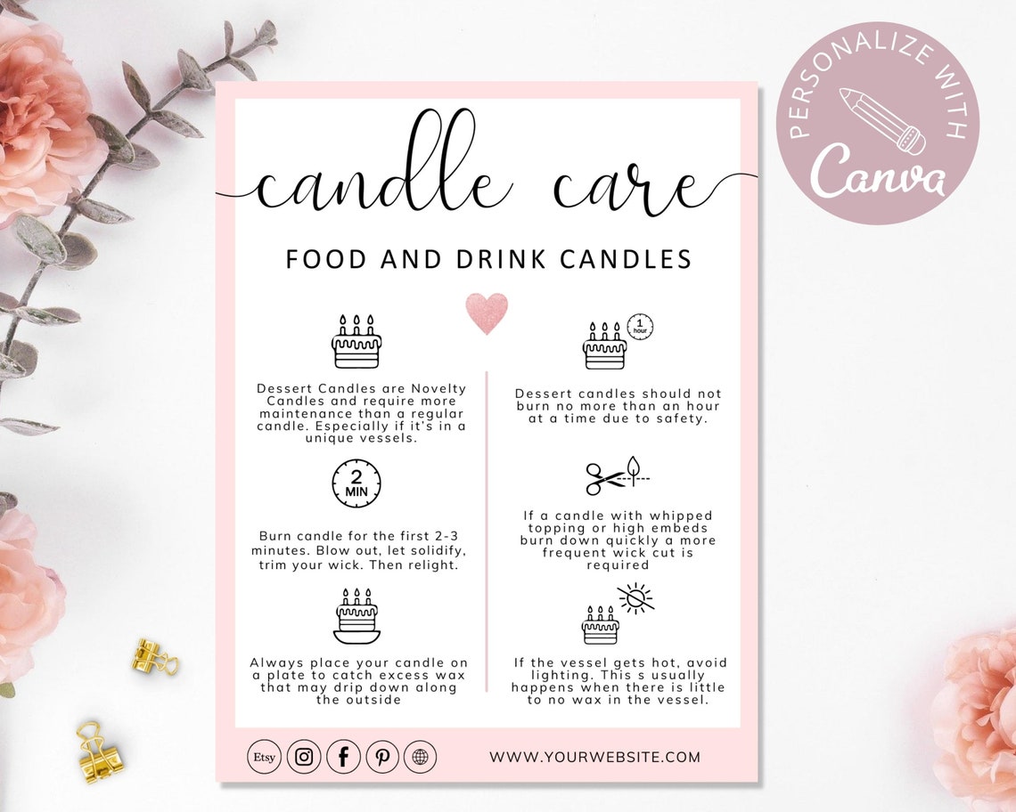 Food Candle Care Card Editable Template Drink Candle - Etsy