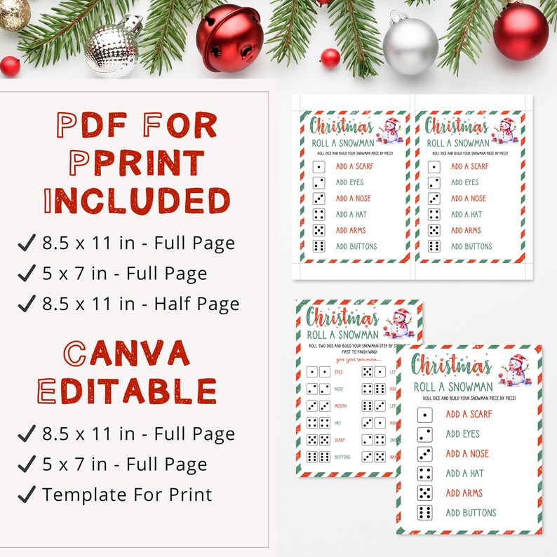Christmas Roll a Snowman Game | Canva Template for Kids | Fun Dice ...