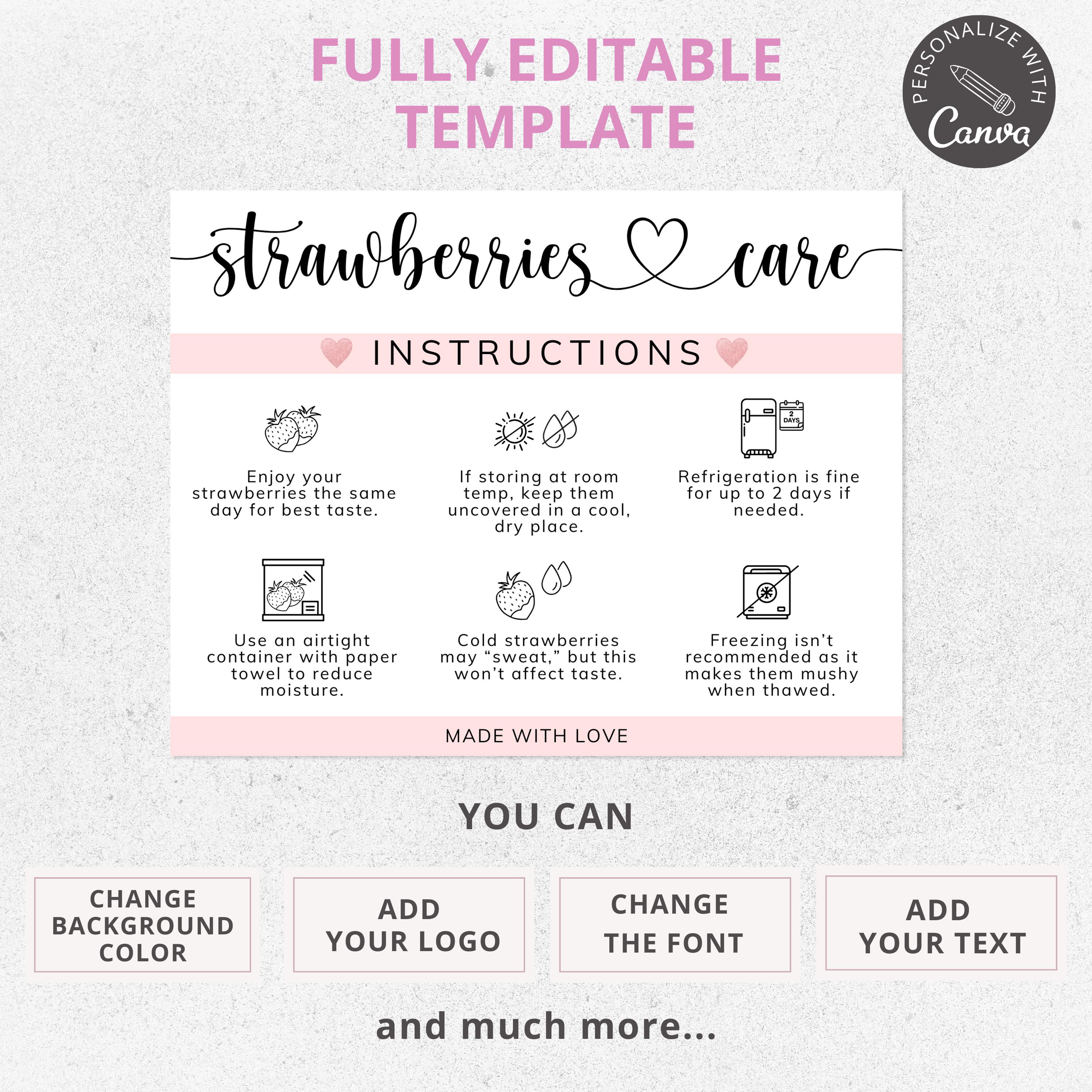 Chocolate Strawberries Care Card Canva Template | Bakery Templates ...
