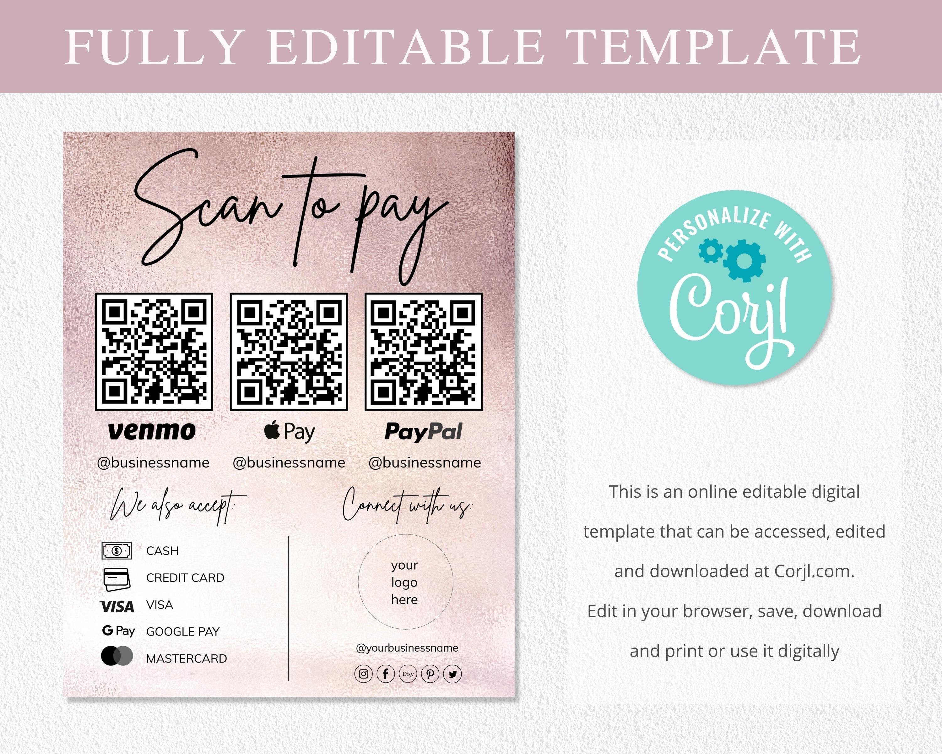Editable Scan to Pay Card QR Code Sign Template Cashapp - Etsy