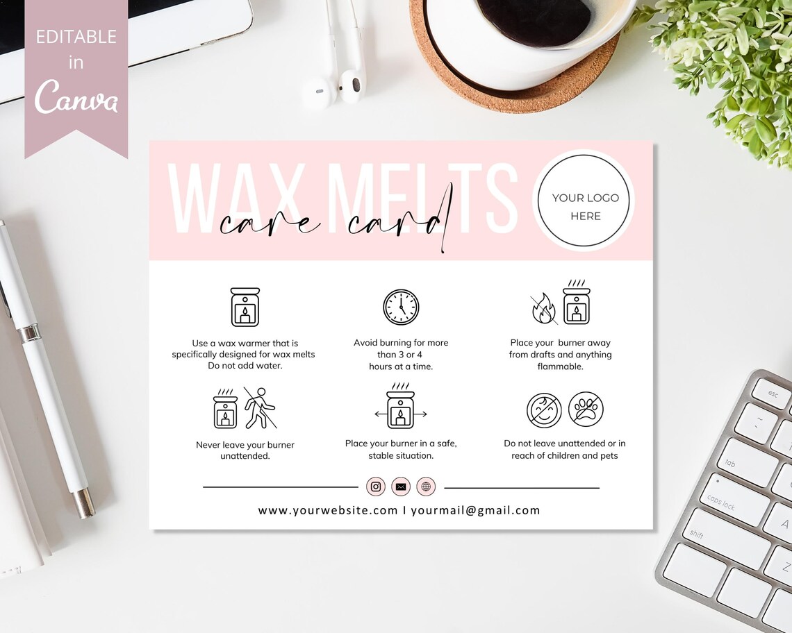 Wax Melts Care Card Editable Template Canva Template - Etsy
