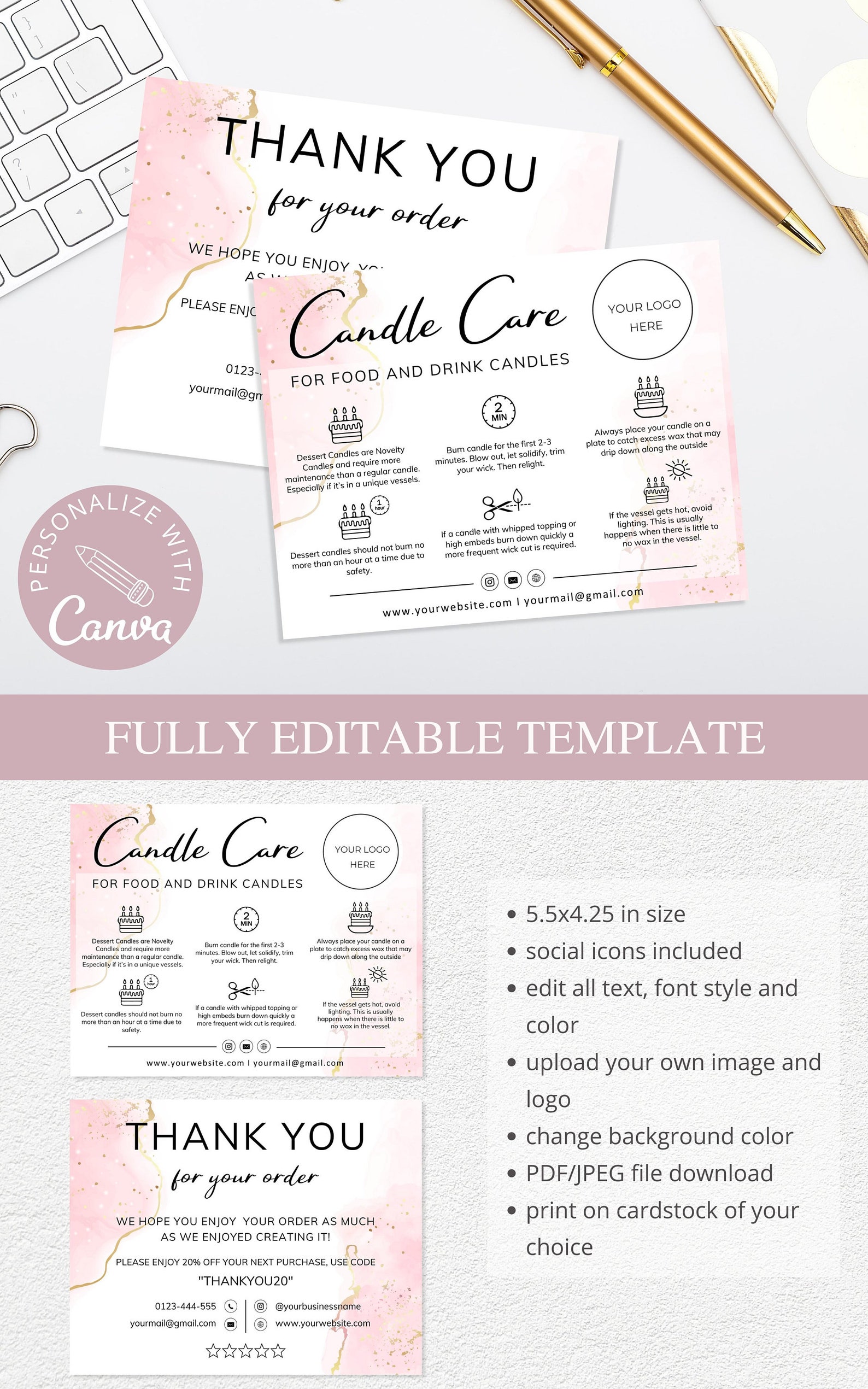 Food Candle Care Card Editable Template Drink Candle - Etsy