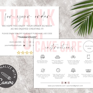 Cake Care Card Template I Canva Template I Cake Thank You Card for ...