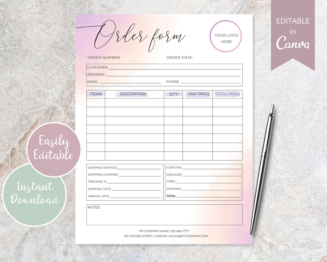 Editable Order Form, Editable Canva Template, Small Business Form ...