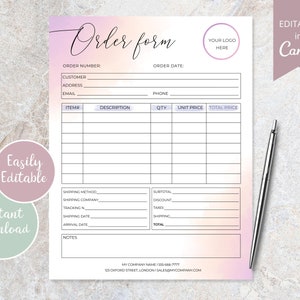 Editable Order Form, Editable Canva Template, Small Business Form ...