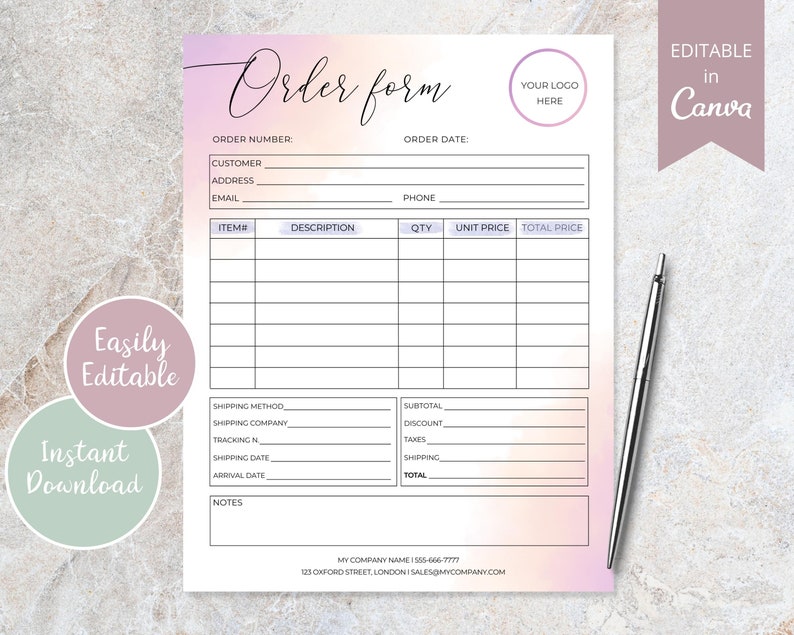 Editable Order Form Editable Canva Template Small Business - Etsy Canada