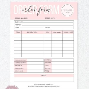 Editable Pink Order Form, Canva Template, Small Business Order Forms ...