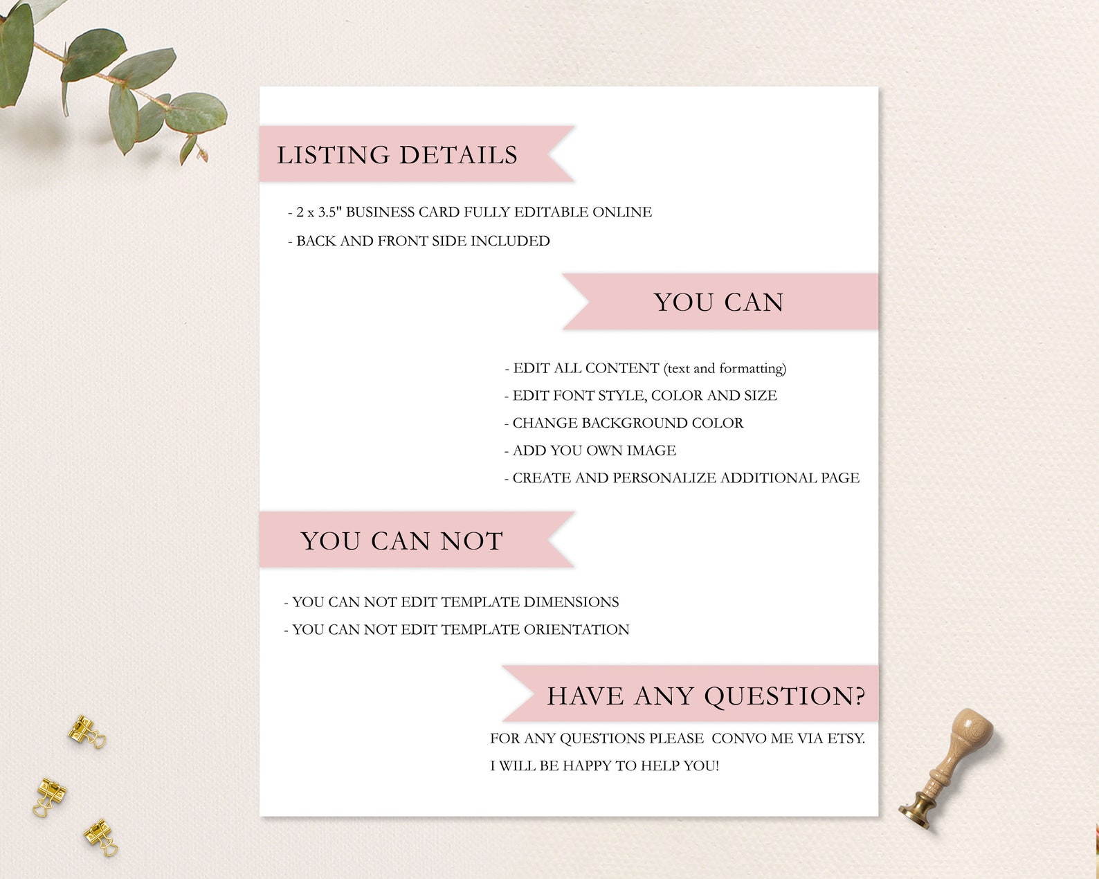Pink Business Card Template With Photo Editable Professional - Etsy