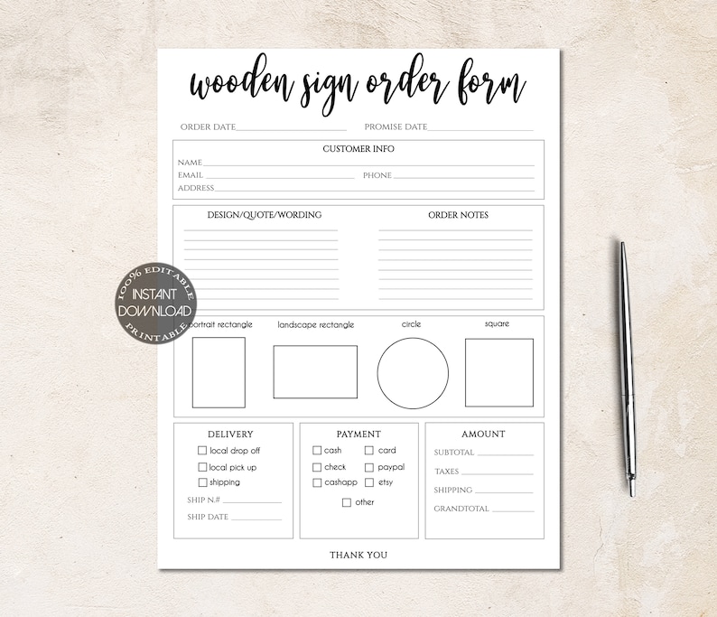 Wooden Sign Order Form Template Printable Craft Sign Order | Etsy