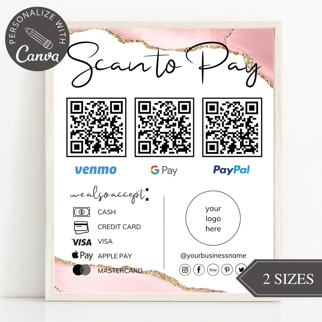 Scan to Pay Card I Editable Canva Template, QR Code Sign, Business Sign ...