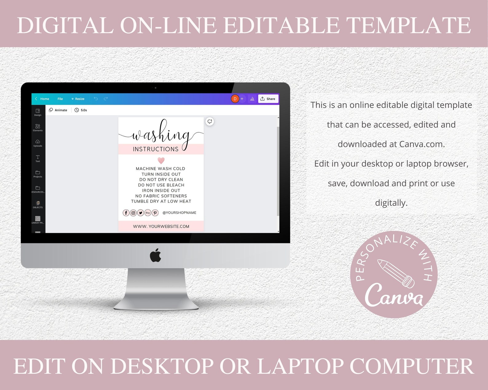 Editable Washing Instructions Card Canva Editable Template - Etsy