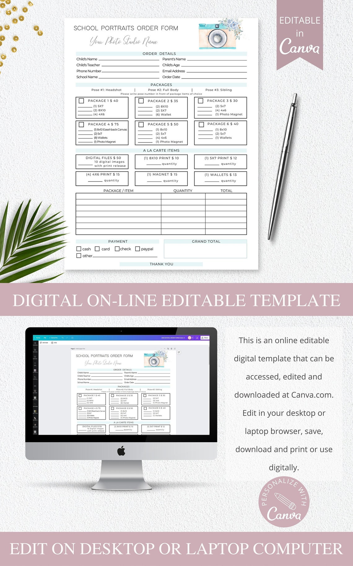 School Photography Order Form Template Preschool Photos - Etsy