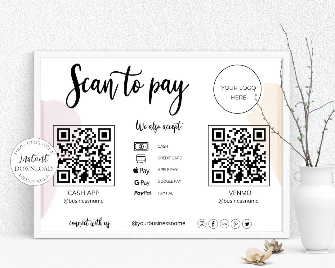 Editable Scan to Pay Card, Canva Template, QR Code Sign, Business Sign ...