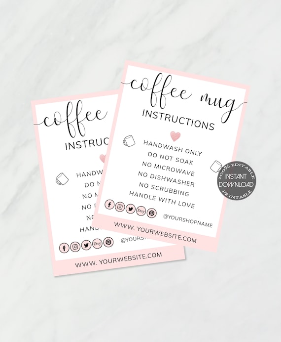 Mug Care Card Printable Craft Business Care Cards Coffee Mug - Etsy