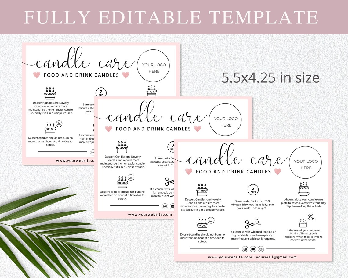 Food Candle Care Card Editable Template Drink Candle | Etsy