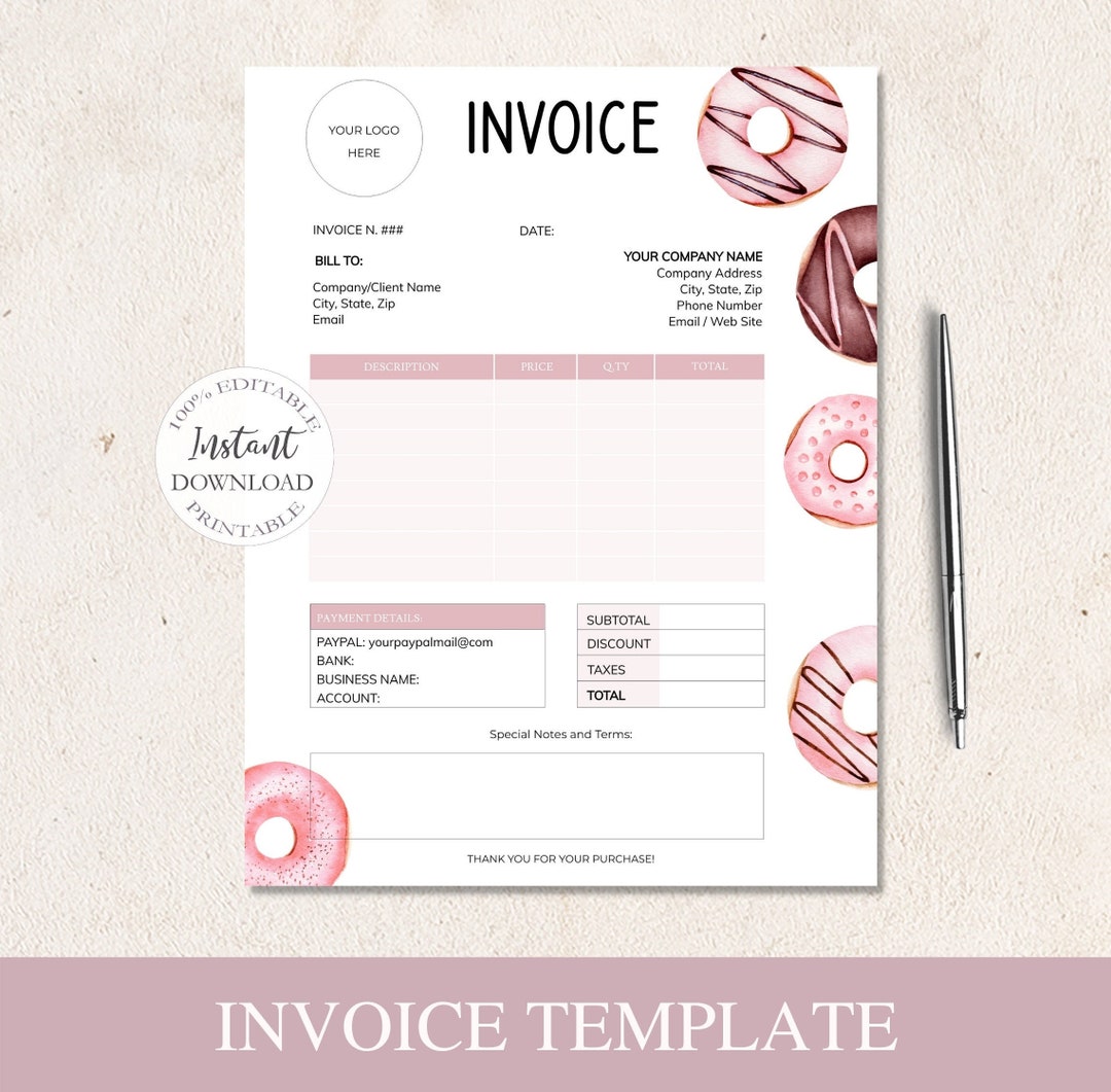 Editable Invoice Template Donut Birthday Cake Order Form - Etsy Canada