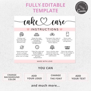 Editable Cake Care Card Template, Canva Editable Wedding Cake Care ...