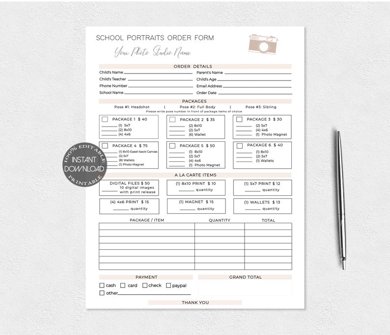 School Photography Preschool Photos Order Form Printable | Etsy