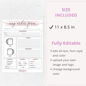 Editable Mug Order Form Template | Customize Cup Order | Small Business ...