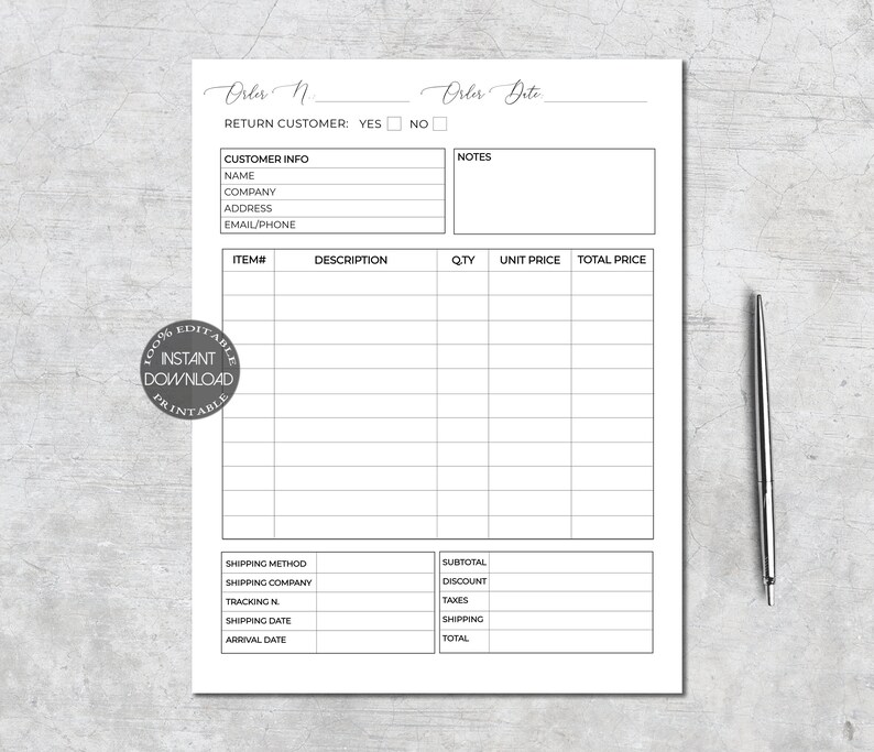 Order Form Order Tracker Template Editable Order Tracking & - Etsy