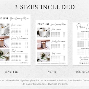 Candle Price List Template, Canva Editable Bakery Price List, Spa Price ...