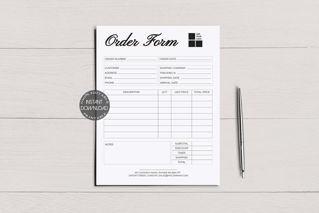 Craft Business Order Form Template | Digital Custom Order Form ...