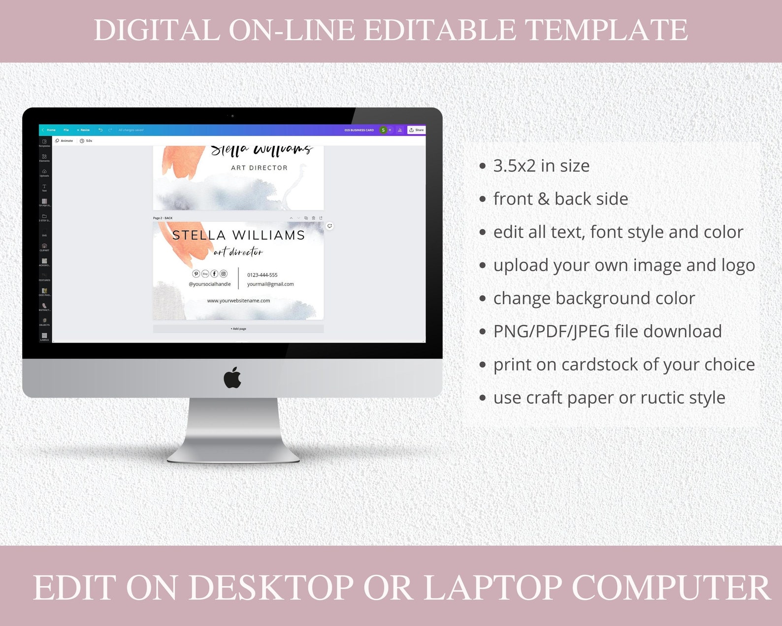 Editable Business Card Template, Canva Template, Custom Business Cards ...