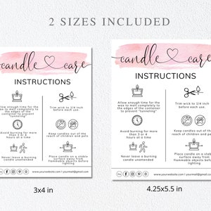 Candle Care Card Editable Template, Printable Candle Instructions Card ...