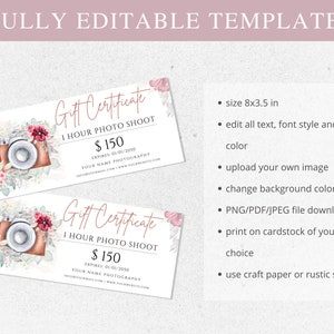 Photography Gift Certificate, Canva Template, Printable Photo Session ...