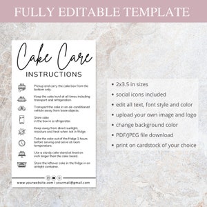 Cake Care Card Template I Canva Template I Cake Thank You Card for ...