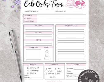 Editable Cake Order Form Template, Canva Order Form, Bakery Order Form ...