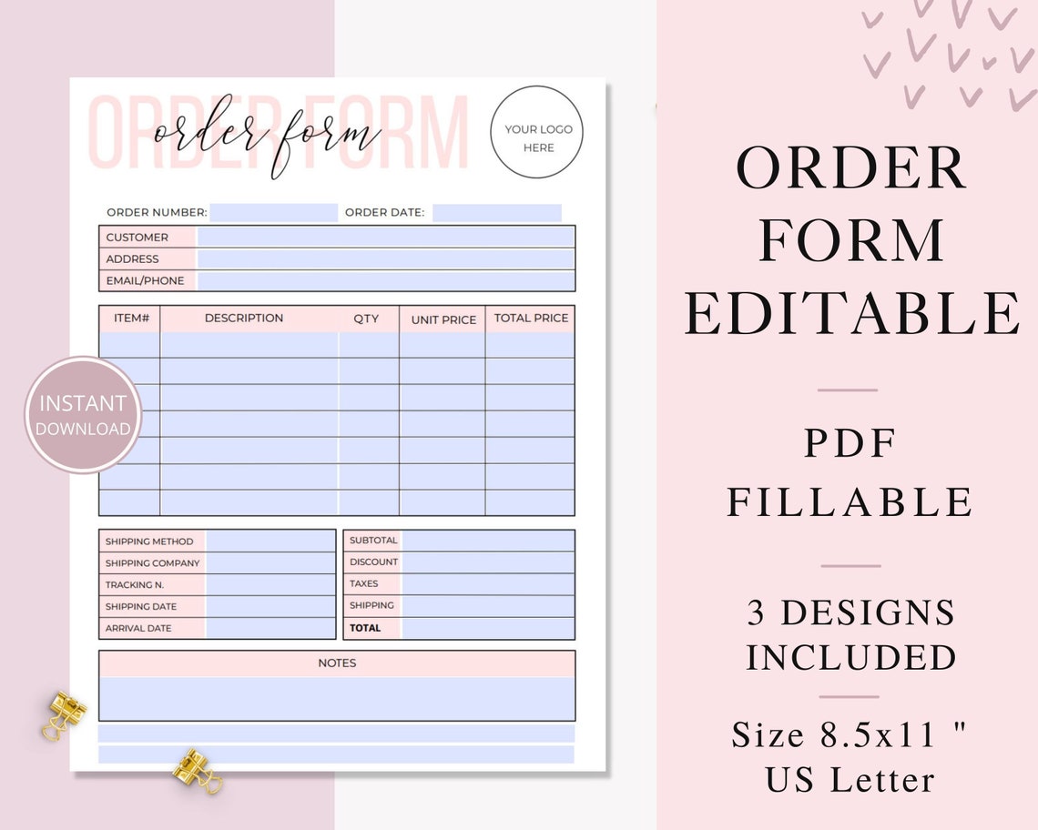 Pink Order Form Fillable Editable Order Forms PDF Order Form - Etsy