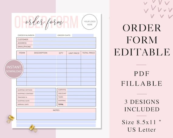 Pink Order Form Fillable Editable Order Forms PDF Order Form - Etsy